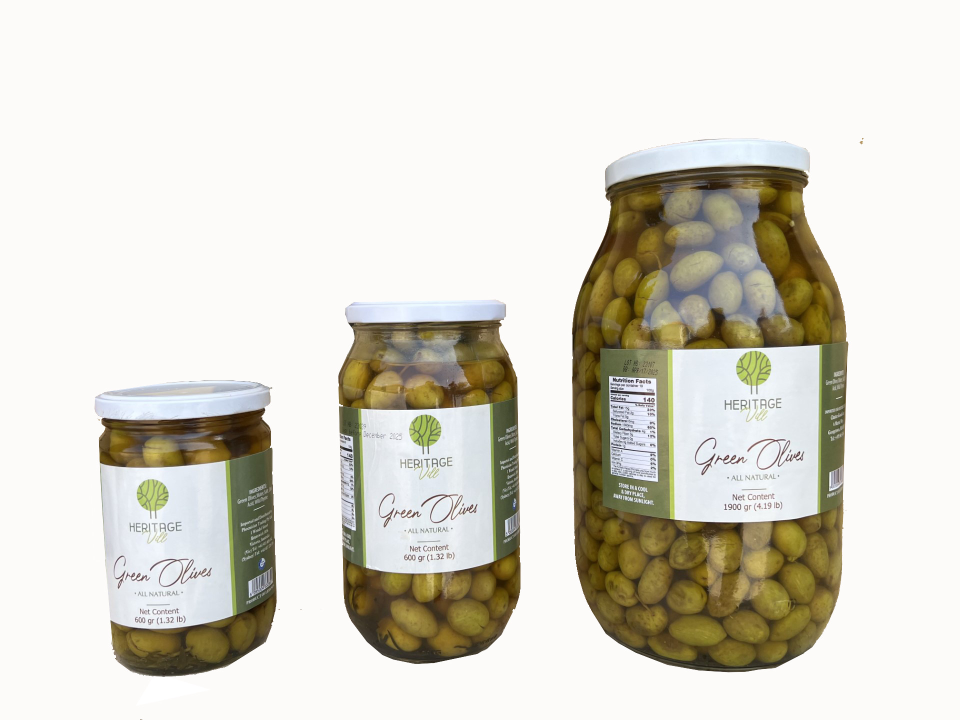 Green Olives – box of four jars (2 KG each) – heritage